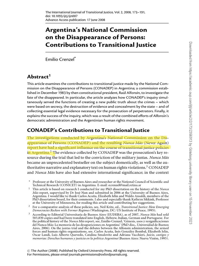 Conadep Transitionaljustice Argentina | PDF