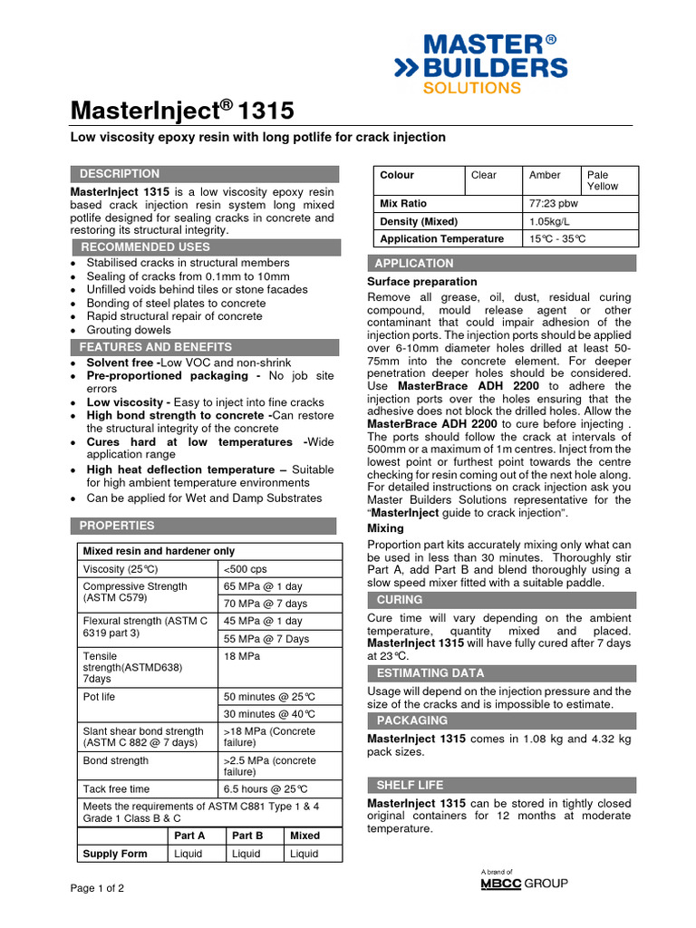 Masterinject - 1315 v4 | PDF | Concrete | Epoxy