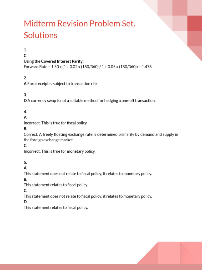 Midterm Revision Problem Set. Suggested Solutions | PDF | Hedge (Finance) | Exchange Rate