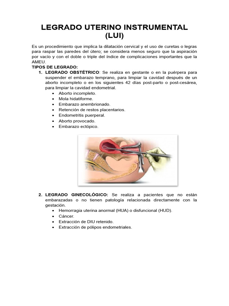 Legrado Uterino Instrumental | PDF | El embarazo | Menstruación