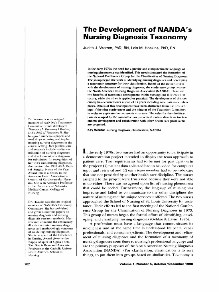 International Journal of Nursing Terminologies and Classifications - October 1990 - Warren - The ...