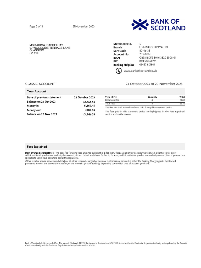 Bank of Scotland Statement | PDF | Fee | Banks