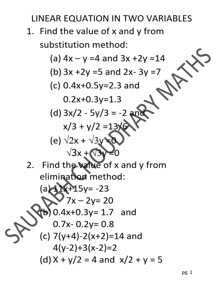 Linear Equation Find The Value of X and y From Substitution Method ...