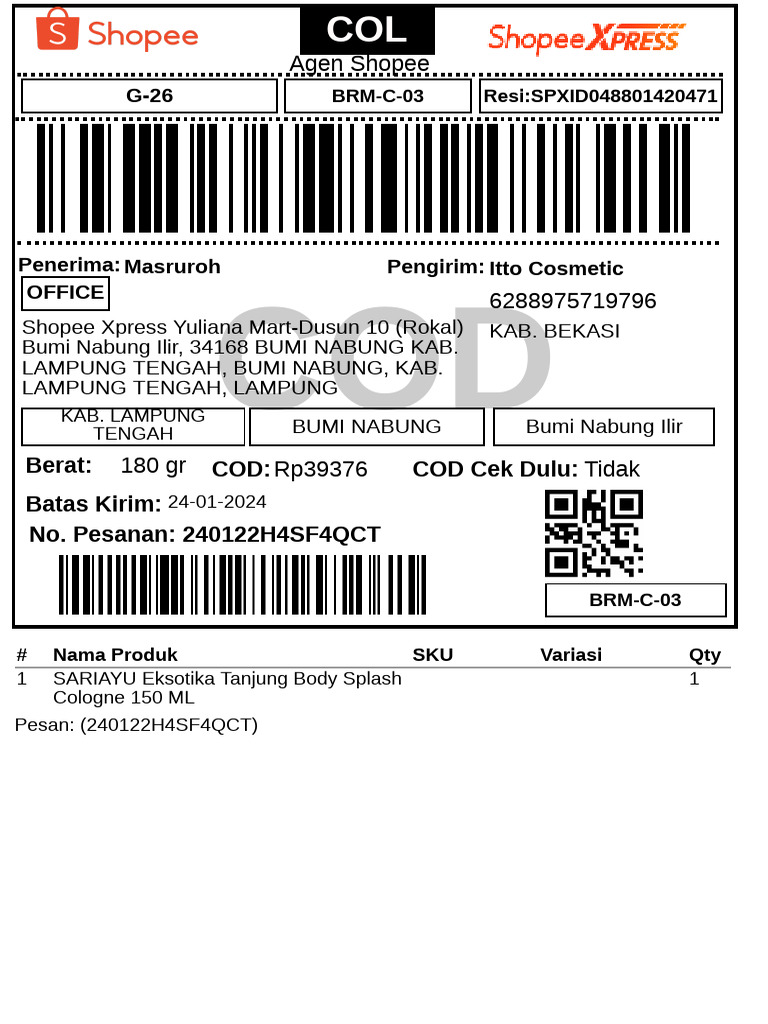 Label Pengiriman - Agen SPX Express - 2 | PDF