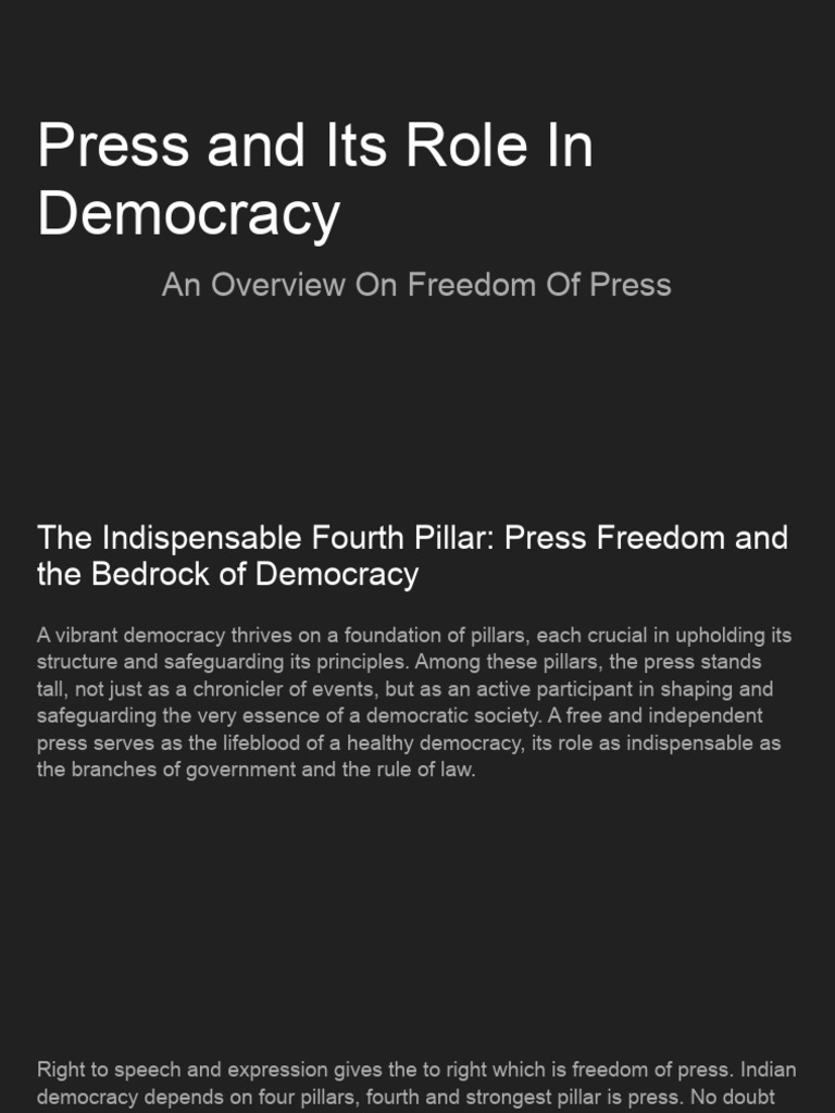 Press and Its Role in Democracy | PDF | Freedom Of The Press | Legal ...