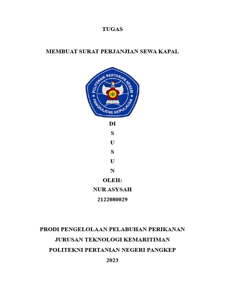 Surat Perjanjian Sewa Kapal Time Charter Party Nur Asysah 2122080029 ...