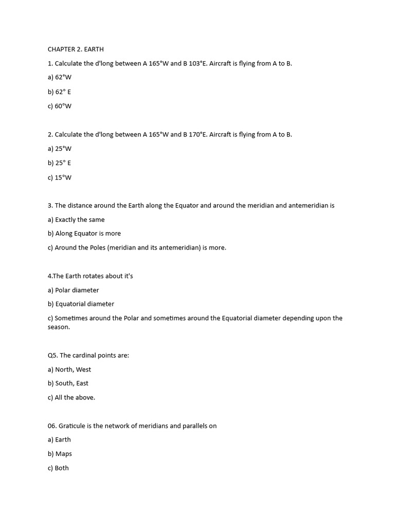 Earth Questions | PDF | Latitude | Equator