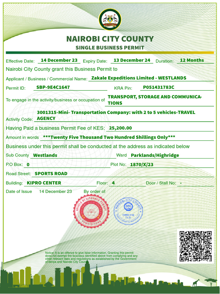 Zakale Expeditions Limited -Trade License 24 | PDF | License | Government