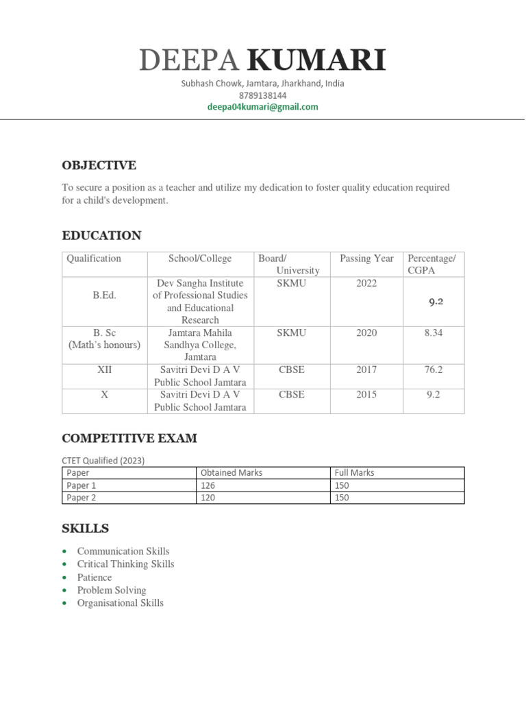 Resume Deepa Kumari | PDF
