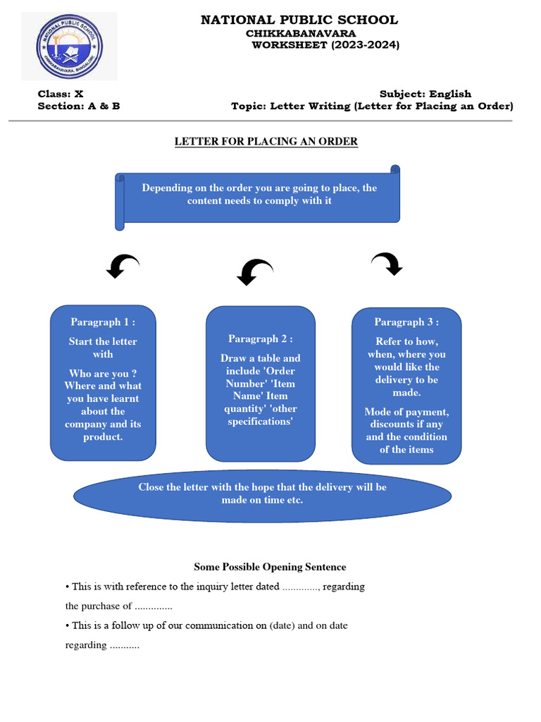 Class X English: Order Letter Worksheet | PDF