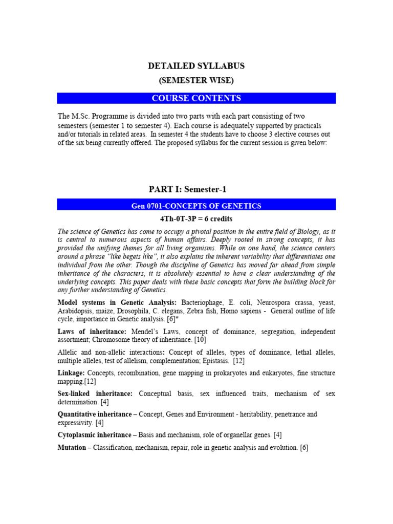M.Sc. Genetics Detailed Semester Syllabus | PDF | Rna Interference | Immune System