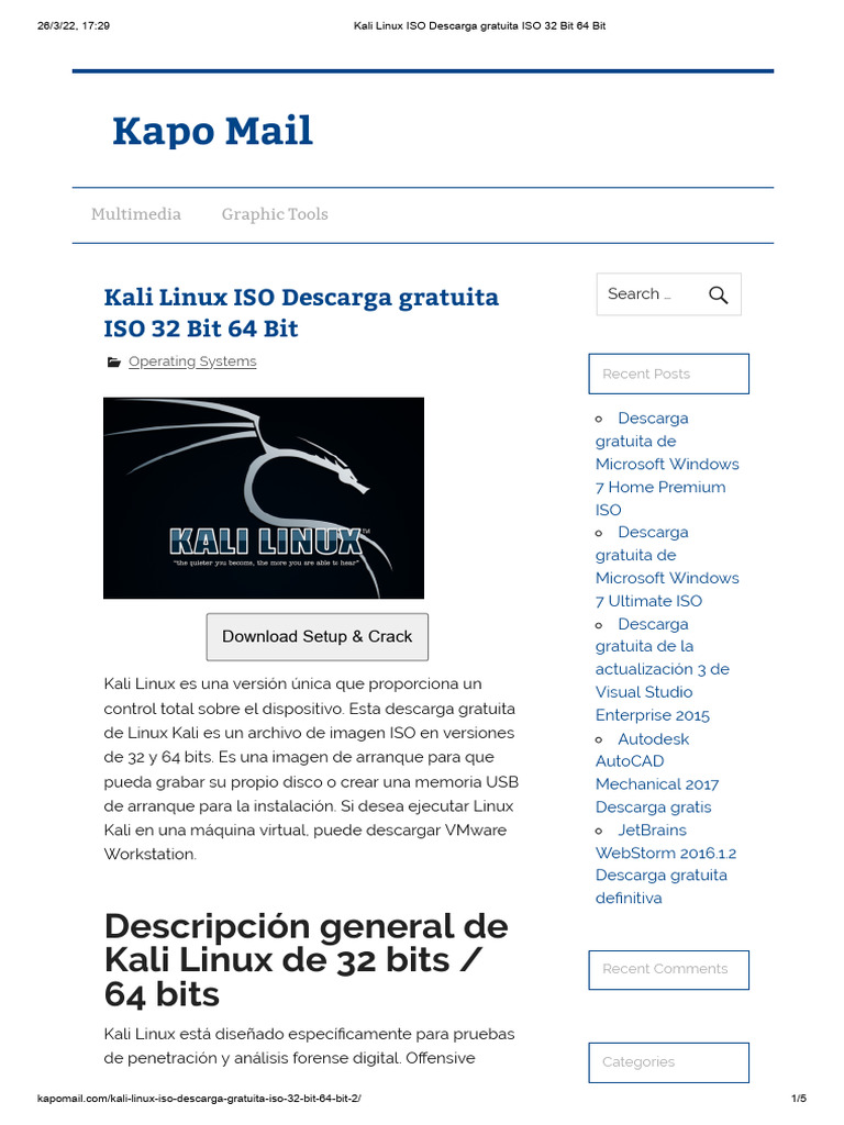 Kali Linux ISO Descarga Gratuita ISO 32 Bit 64 Bit | PDF | Computación de 64 bits | Informática