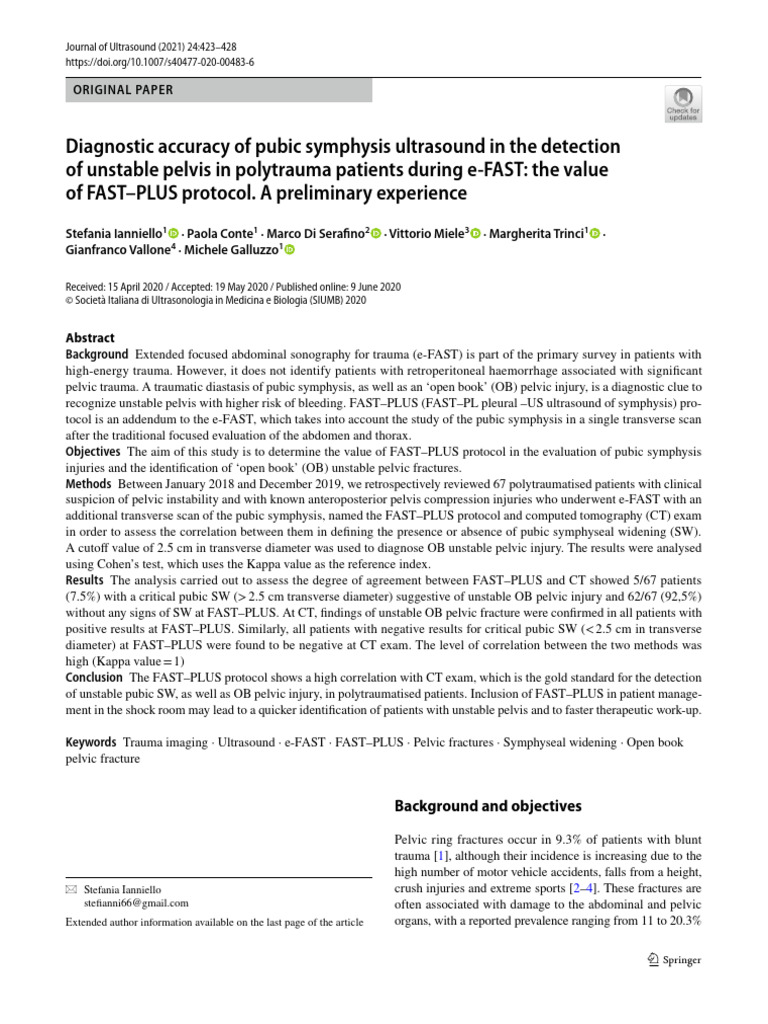 Diagnostic Accuracy of Pubic Symphysis Ultrasound in The Detection of ...