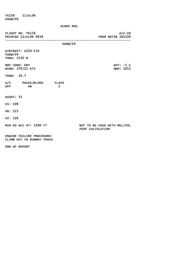 TK158 Flight ACARS Message Report | PDF | Computers