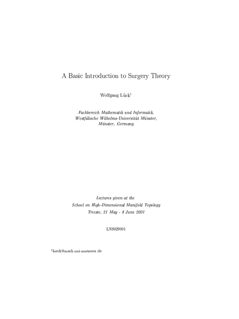 A Basic Introduction To Surgery Theory by Wolfgang Lueck | PDF A Basic Introduction To Surgery Theory by Wolfgang Lueck | PDF