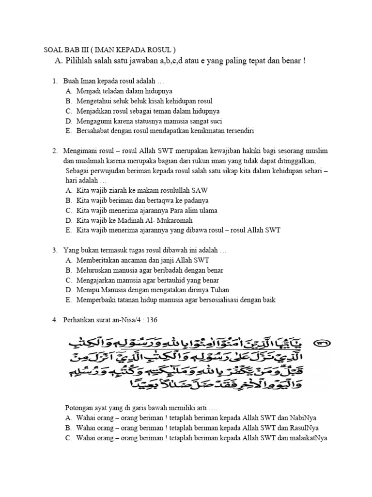 Soal Latihan (Iman Kepada Rosul Allah) | PDF | Agama & Spiritualitas