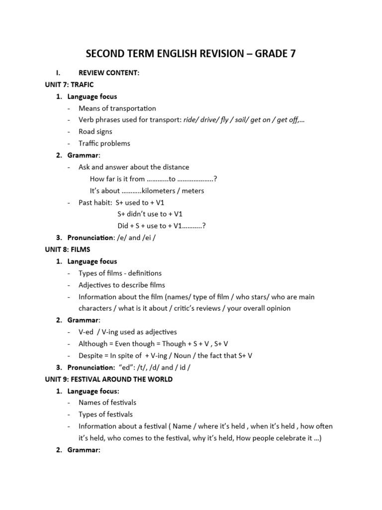 Second Term English Revision | PDF | Adjective | English Language