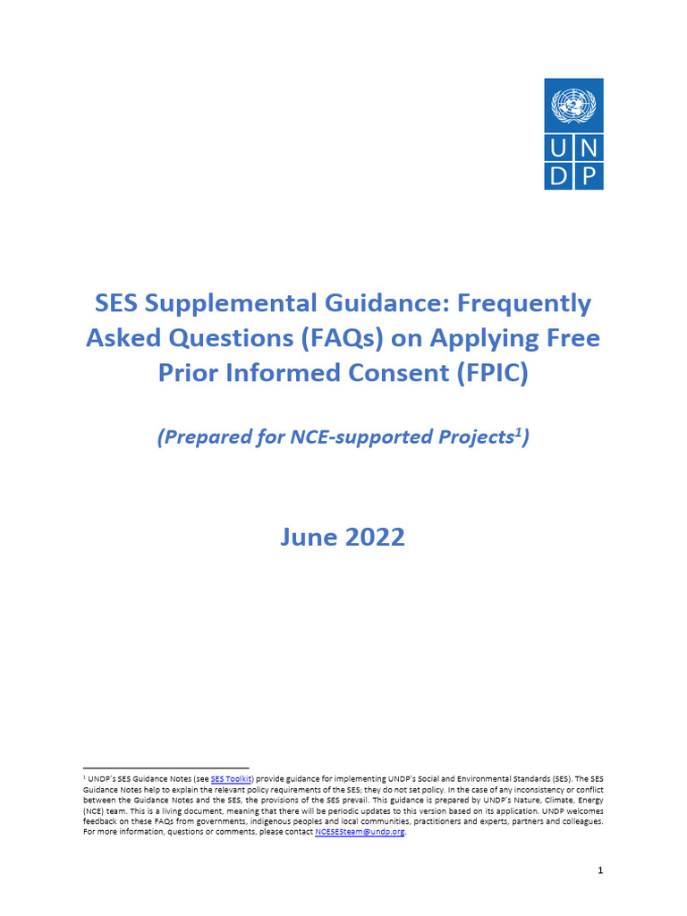 SES Supplemental Guidance: Frequently Asked Questions (FAQs) On Applying Free Prior Informed ...