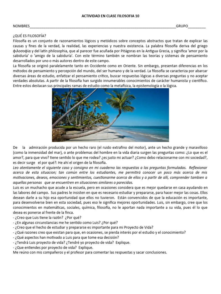 Actividad en Clase Filosofia 10 | PDF | Verdad | Pensamiento
