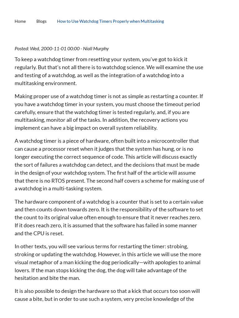 How To Use Watchdog Timers Properly When Multitasking | PDF | Embedded System | Computer Science