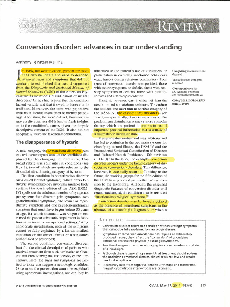 FEINSTEIN Conversion Disorder | PDF