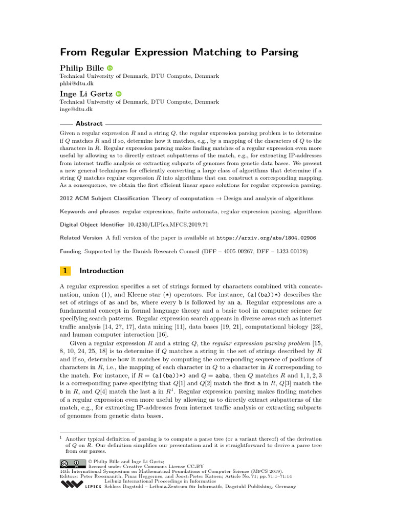 LIPIcs MFCS 2019 71 | Download Free PDF | Regular Expression | String (Computer Science)