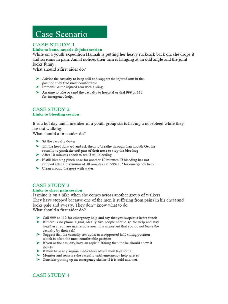 Case Study First Aid | PDF | Causes Of Death | Medical Specialties