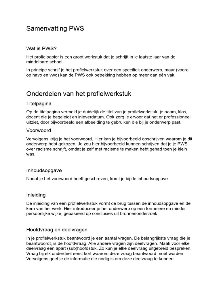 Samenvatting PWS | PDF