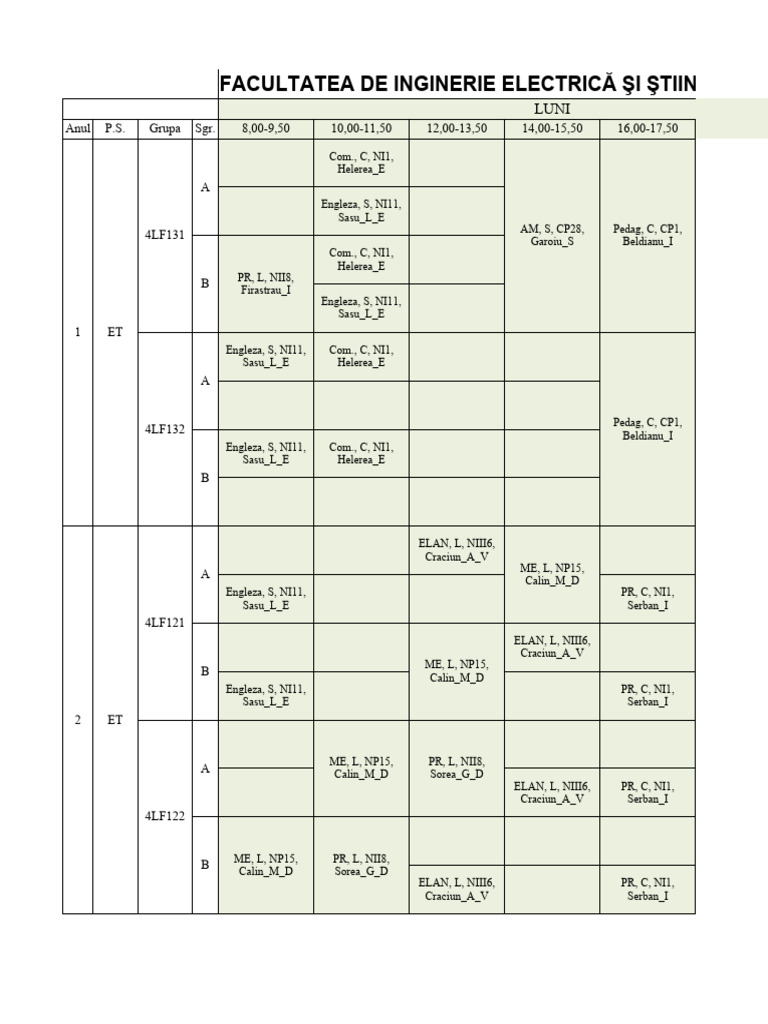 ORAR SEM 1 IESC Rev 12 | PDF