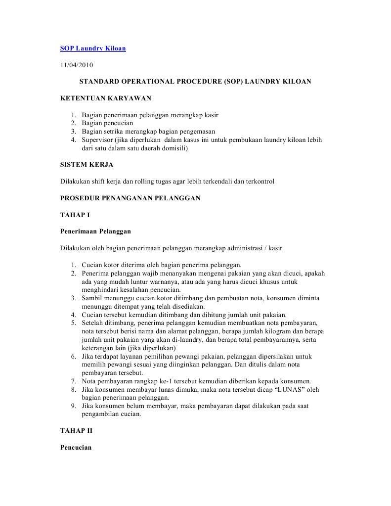 SOP Laundry | PDF