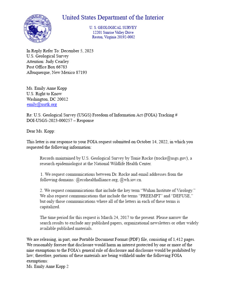 USGS DEFUSE 2021 006245 Combined Records Redacted | PDF | Freedom Of ...