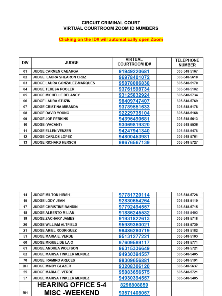 ZOOM Virtual Courtroom Directory 2024 | PDF