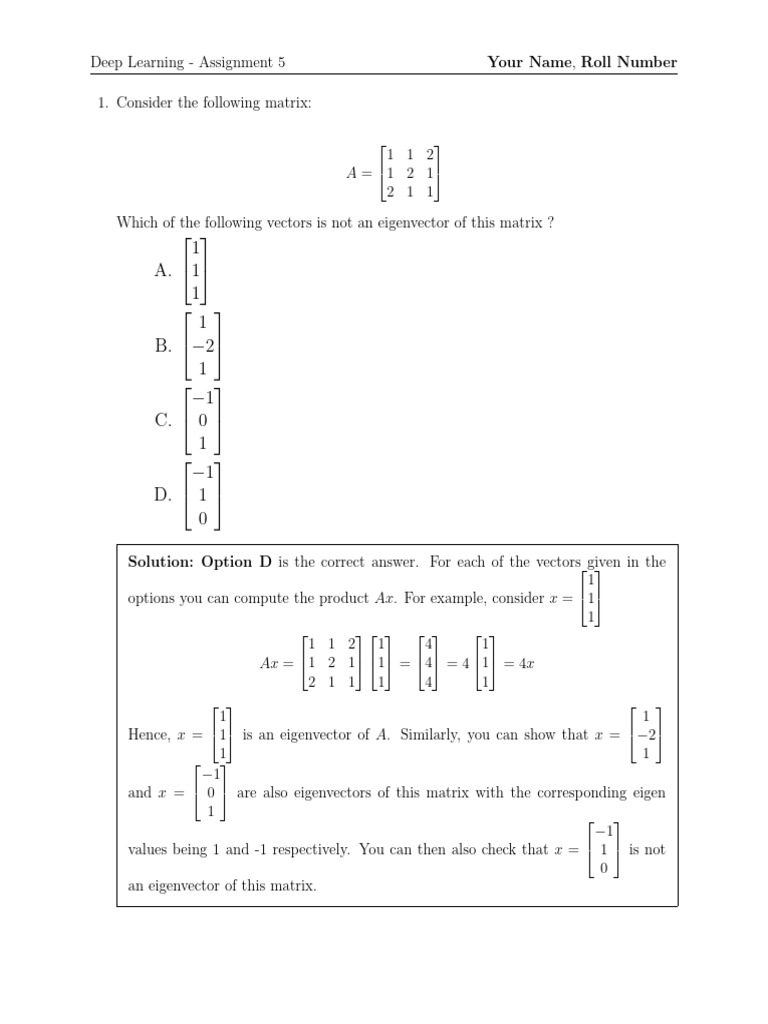 Deep Learning Assignment5 Solutions | PDF | Eigenvalues And Eigenvectors | Matrix (Mathematics)