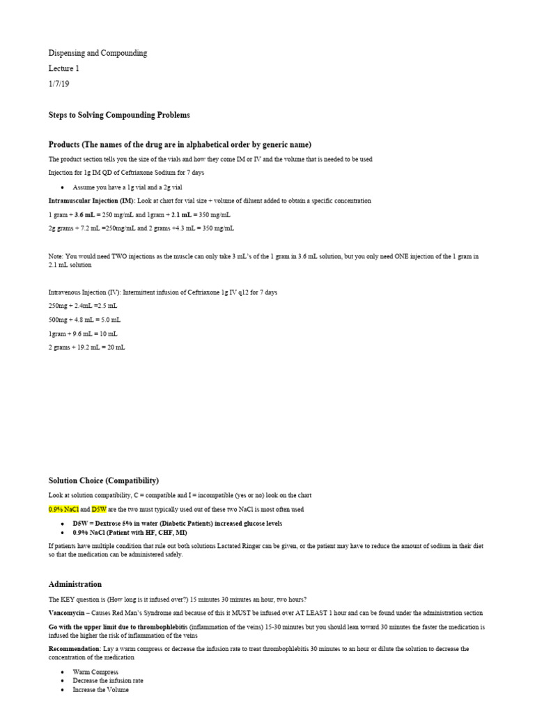 Dispensing and Compounding Lecture 1 | PDF | Intravenous Therapy ...