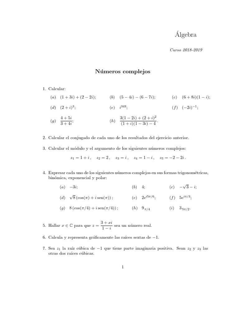 Algebra: N Umeros Complejos | PDF | Número complejo | Objetos matemáticos