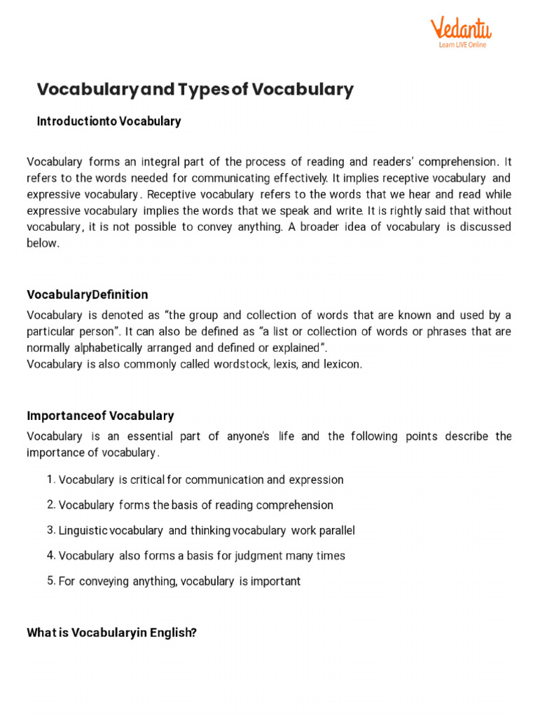 Vocabulary and Types of Vocabulary | PDF