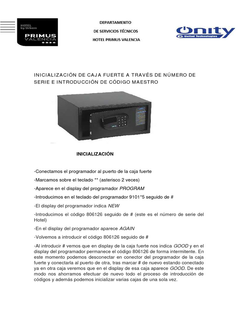 Guia para Código Maestro Caja Fuerte Onity | PDF