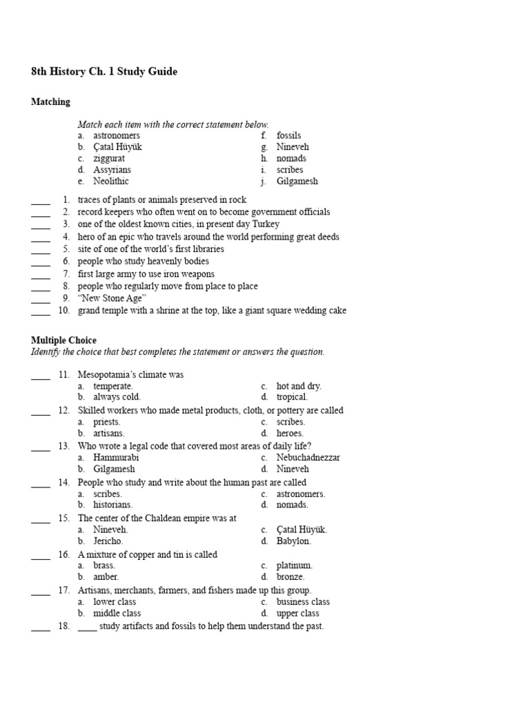 8th History CH 1 Study Guide | PDF | Babylon | Babylonia