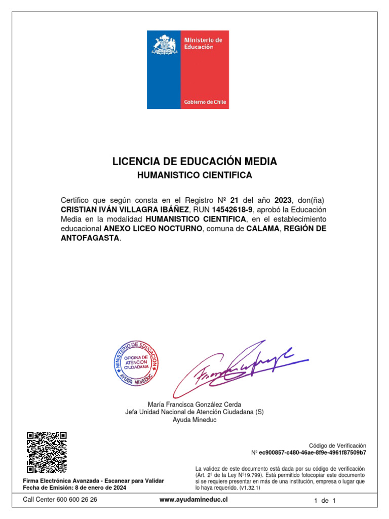 Certificado Enseñansa Cientifica Cristian Villagra | PDF