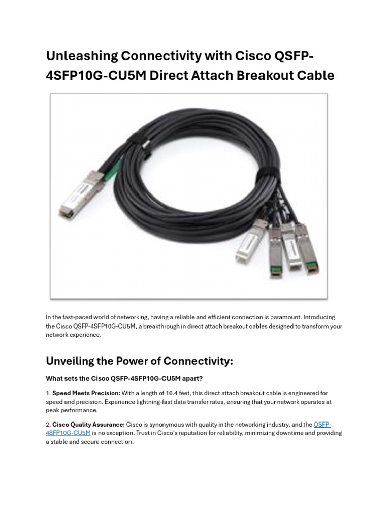 Unleashing Connectivity With Cisco QSFP-4SFP10G-CU5M Direct Attach Breakout Cable | PDF | Computers