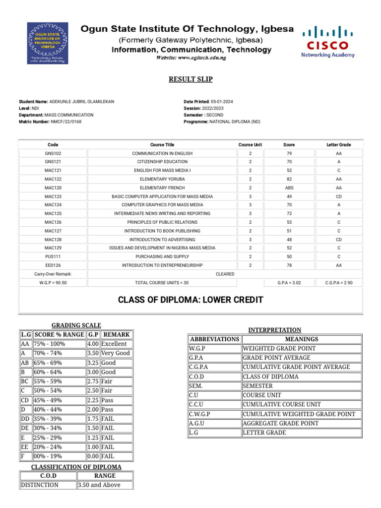 Ogitech - Result Slip | PDF