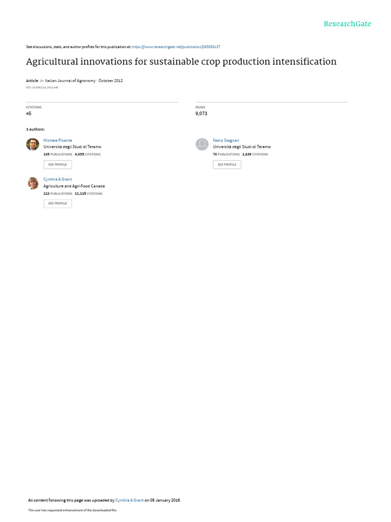 Agricultural Innovations For Sustainable Crop Prod | PDF