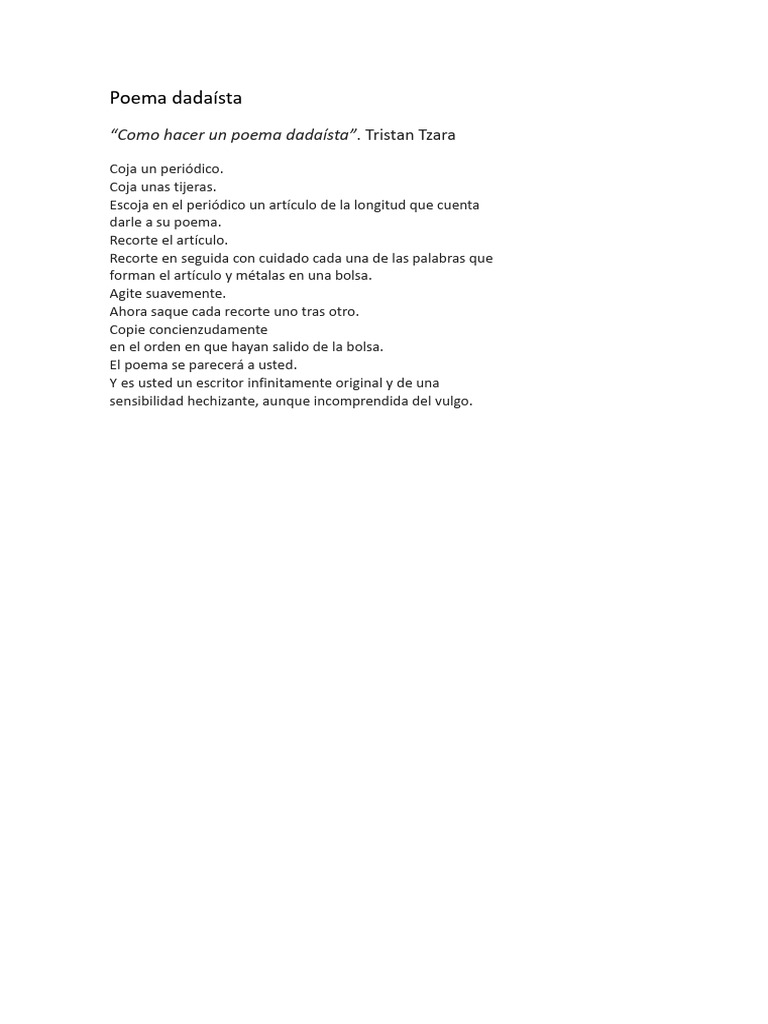 Poema Dadaísta. “Como Hacer Un Poema Dadaísta”. Tristan Tzara | PDF