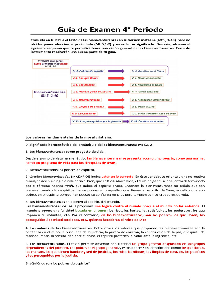 4° Guía de Examen 4° Periodo 2022b | PDF | Bienaventuranzas | Sacramentos