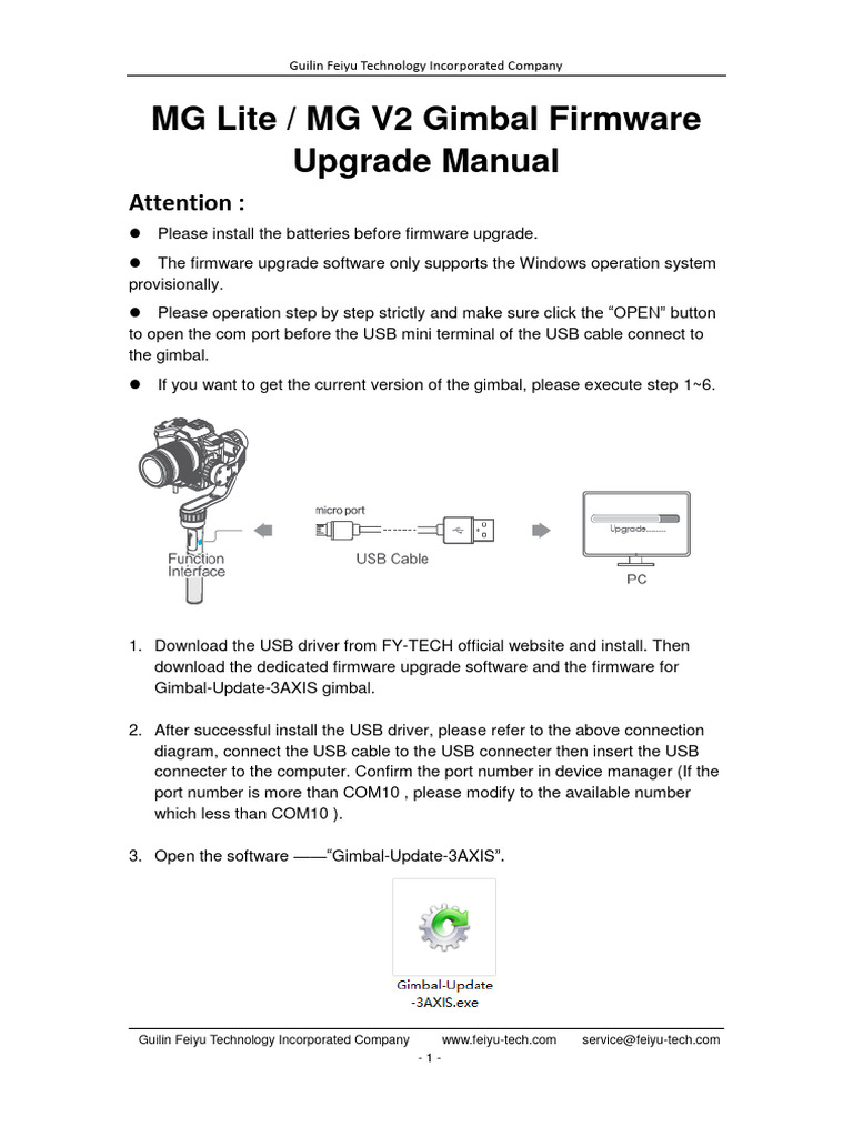 MG Lite & MG V2 Gimbal Firmware Upgrade Manual | PDF | Usb | Button (Computing)