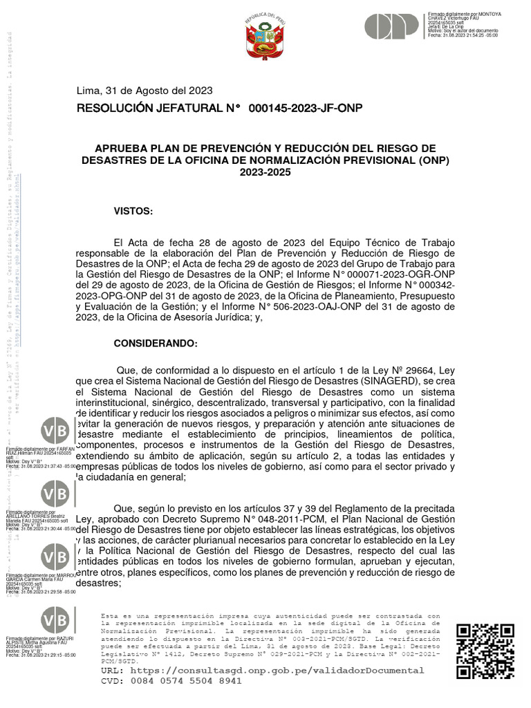 Resolución Jefatural-000145-2023-Jf | PDF | Reducción de Desastres | Gobierno
