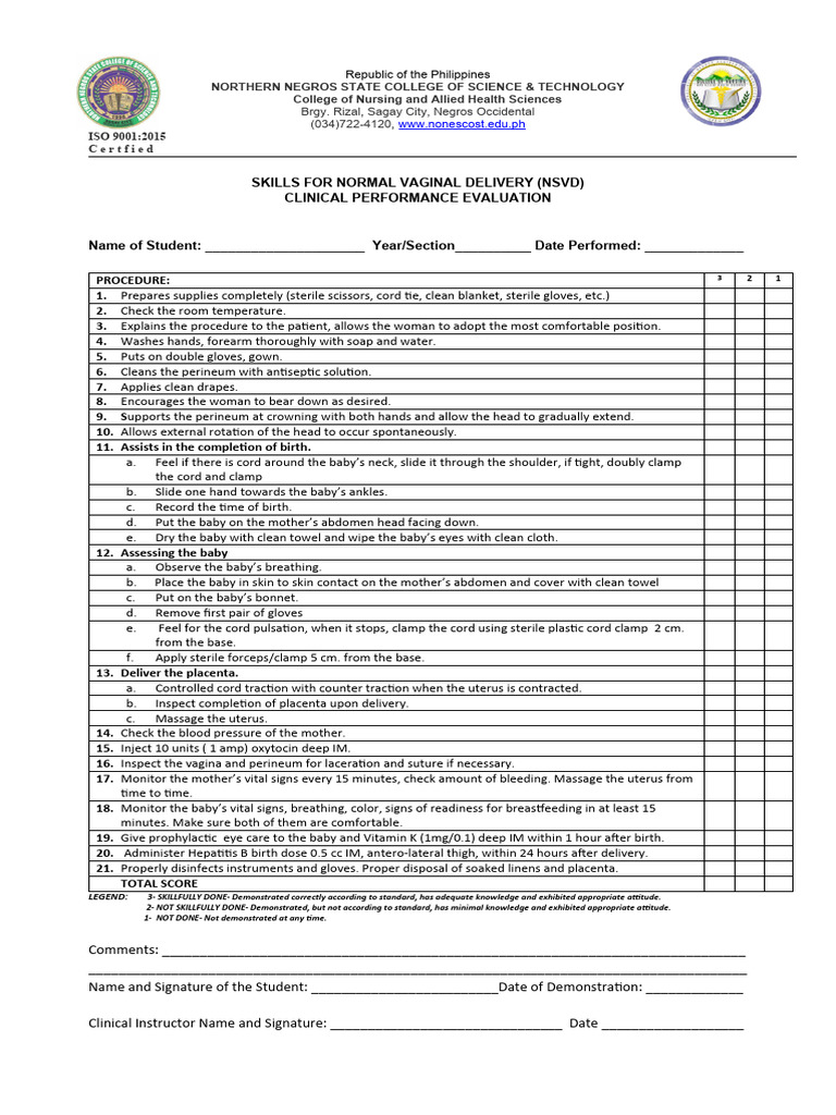 Skills For Normal Vaginal Delivery NSVD 1 | PDF | Childbirth | Medical ...