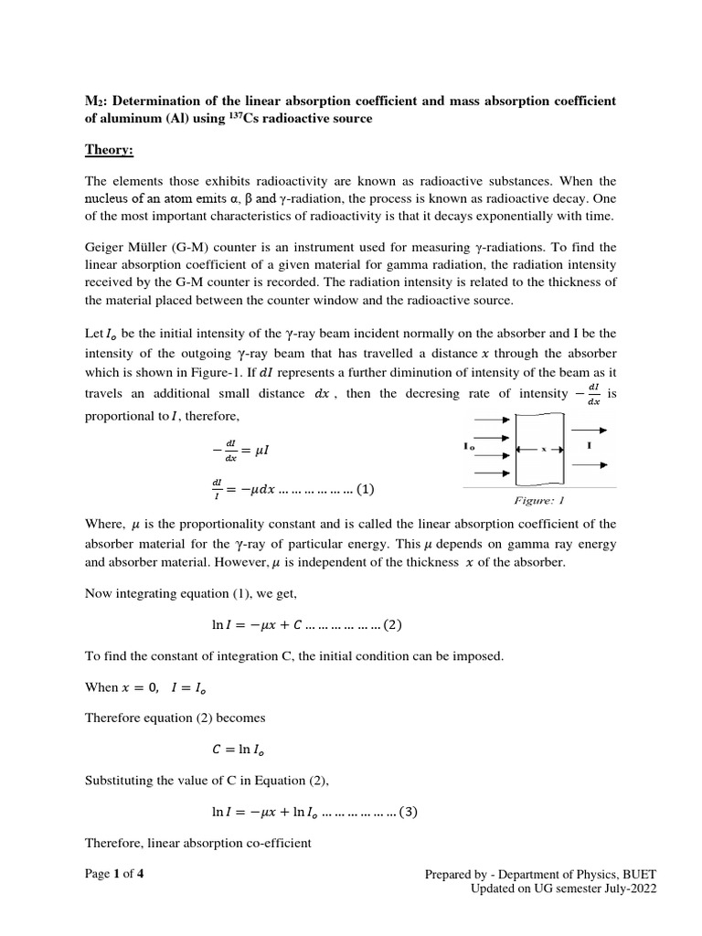 M2 Linear Abs Coeff July-2022 | PDF | Radioactive Decay | Gamma Ray