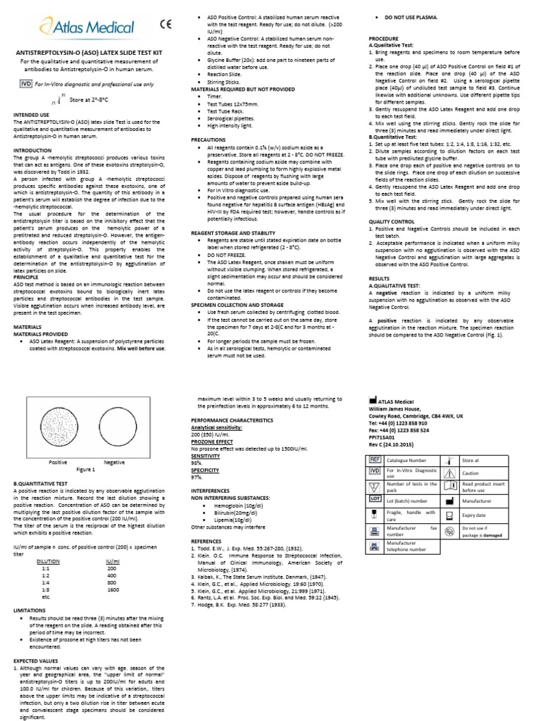 ASO Latex Test Kit Instructions | PDF | Serology | Clinical Medicine