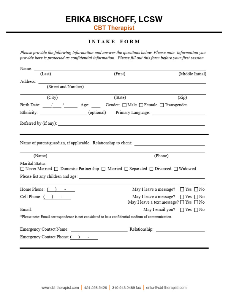 CBT Intake Assessment | PDF | Psychotherapy | Substance Abuse